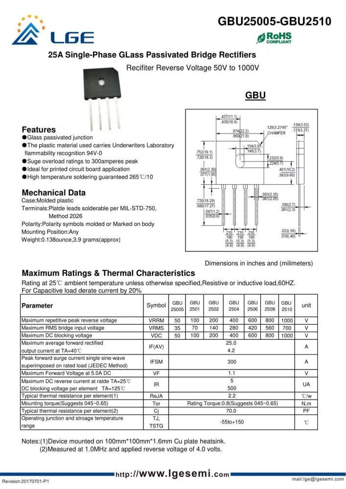 LGE GBU2506 datasheet page 1