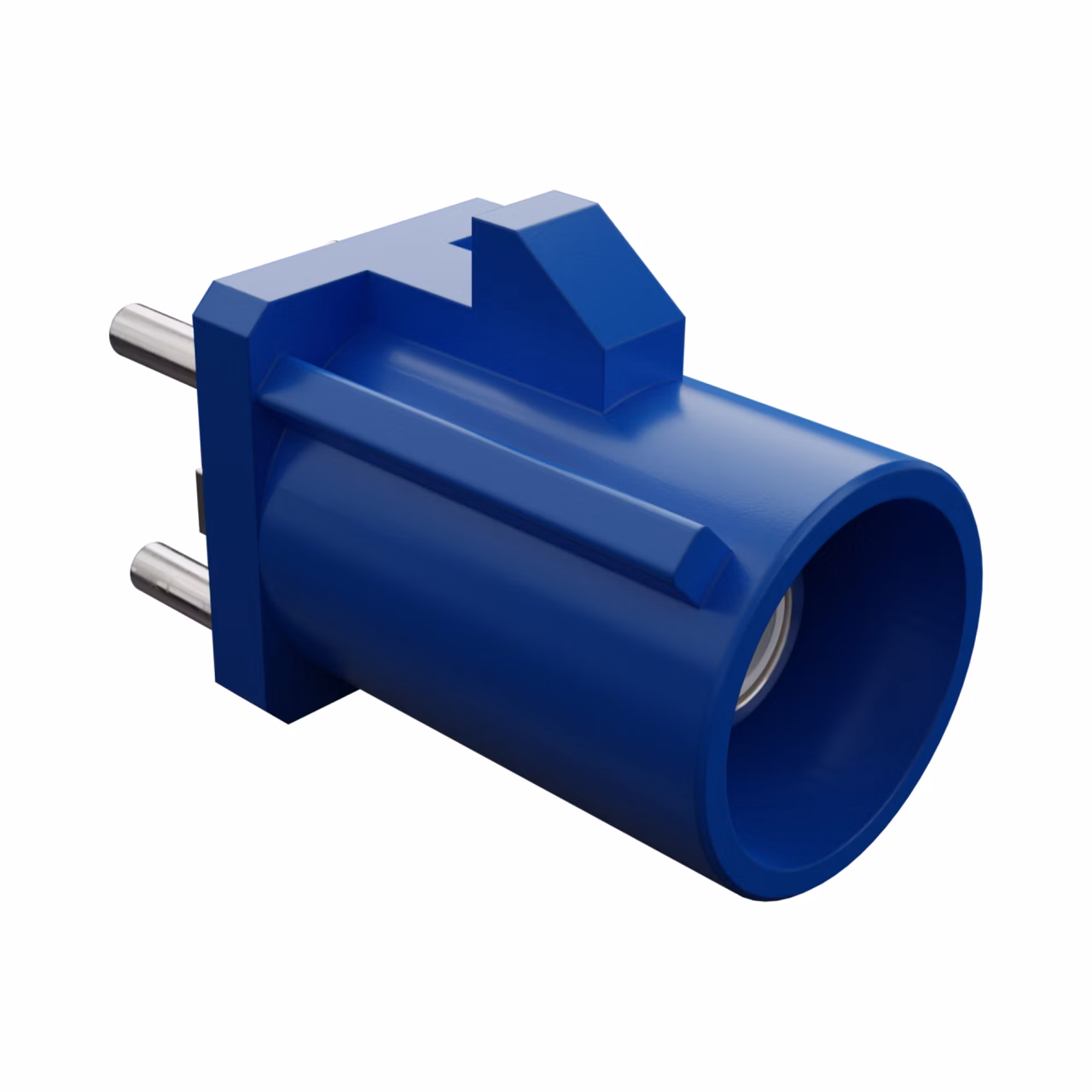 FAKRA Jack, Straight, PCB Receptacle, Through Hole, Die Cast Body, Tin (Sn) Plated, Keying Code C, Blue, Tray, 50 Ohms for sale