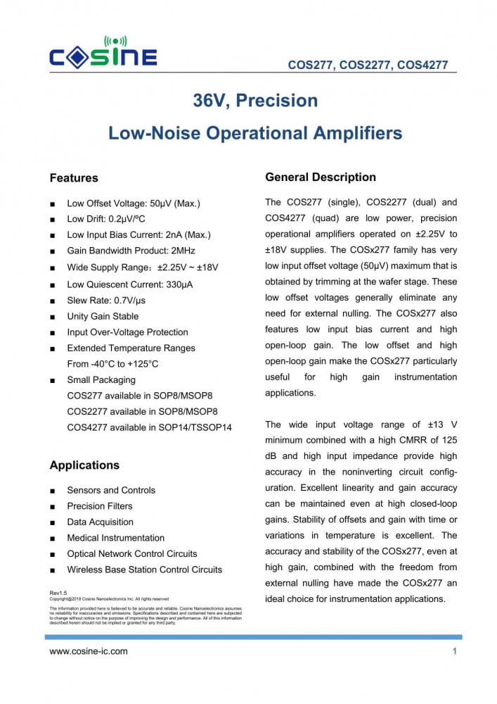 COS277SR datasheet page 1
