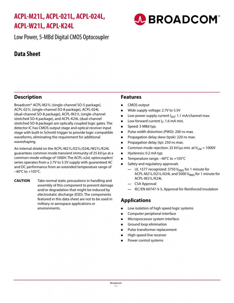 ACPL-024L datasheet page 1