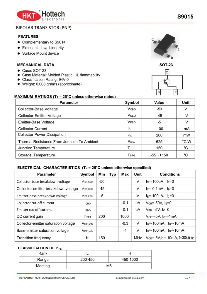 S9015 datasheet page 1