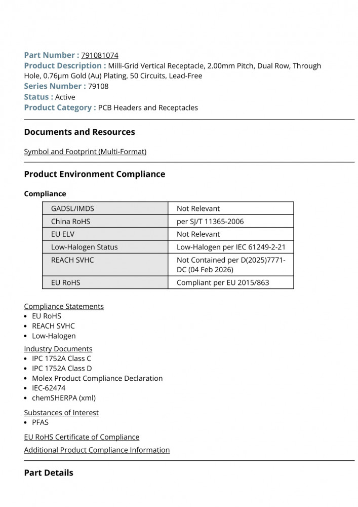 Technical document image 1 for MOLEX 791081074