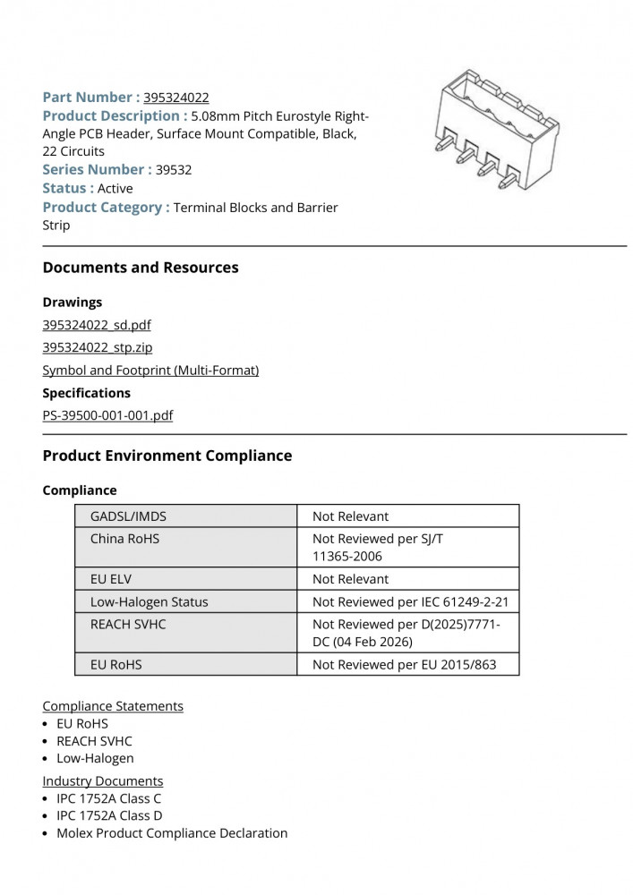 MOLEX 395324022 technical document preview, page 1