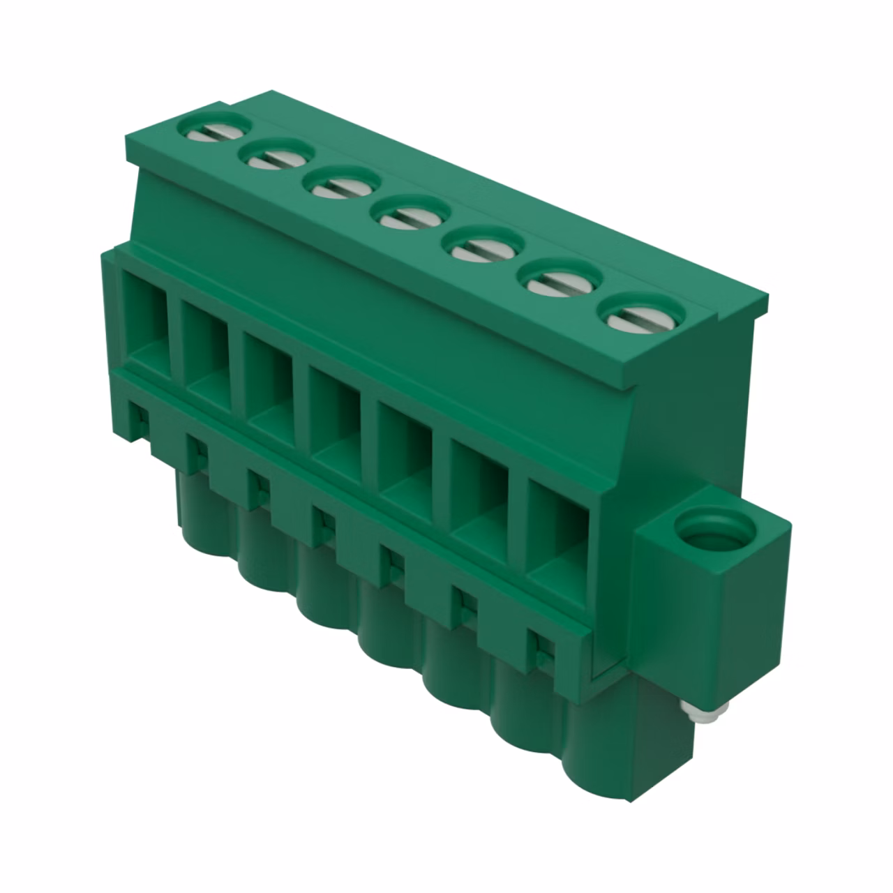 5.00mm Pitch Eurostyle Vertical Plug, with Retention Screws and Standard  Imprinting, Rear Wire Entry, Green Housing, Gold (Au) Plated, 7 Circuits for sale