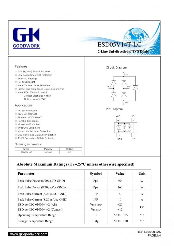 ESD05V14T-LC datasheet page 1