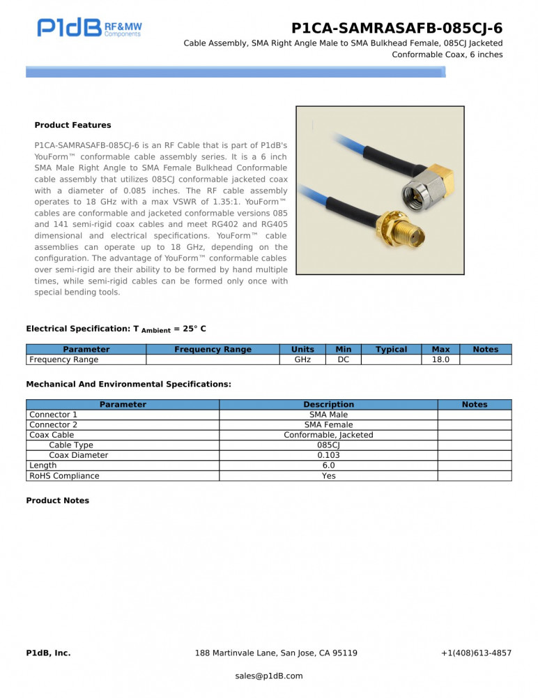 Product document image for P1CA-SAMRASAFB-085CJ-6
