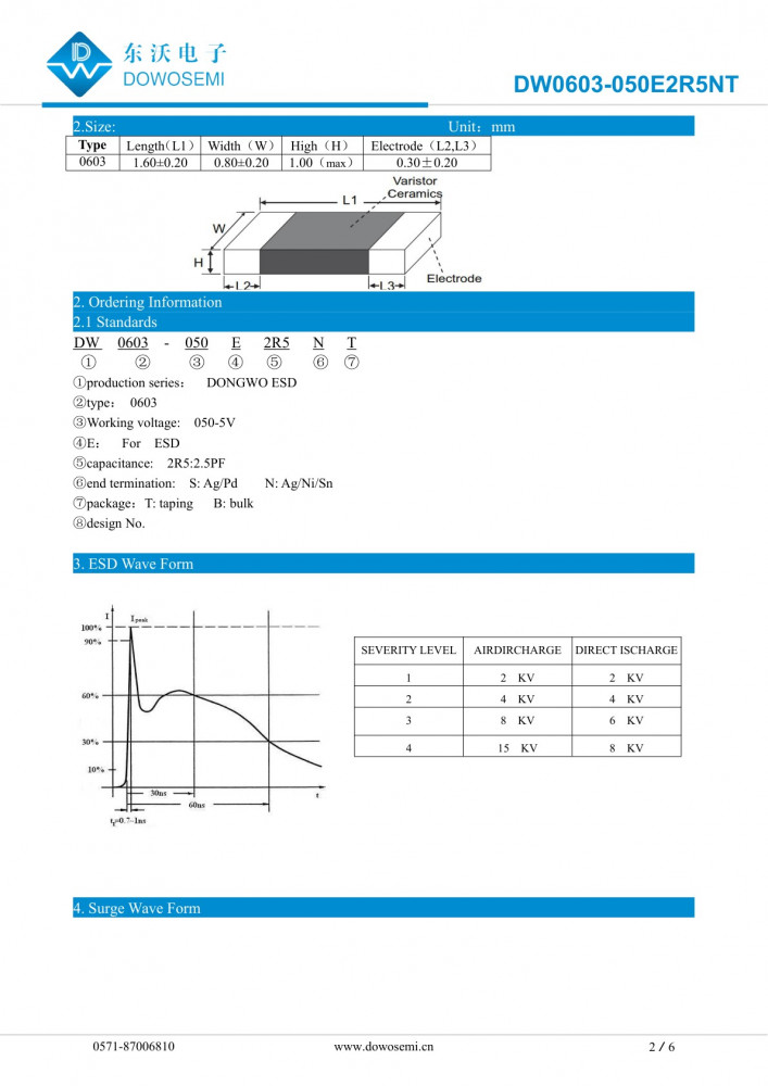 DOWO DW0603-050E2R5NT datasheet page 2