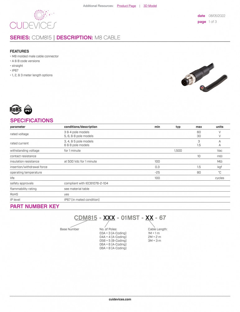 CUI CDM815 product datasheet page 1
