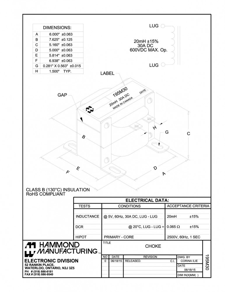Hammond 195M30 technical drawing page