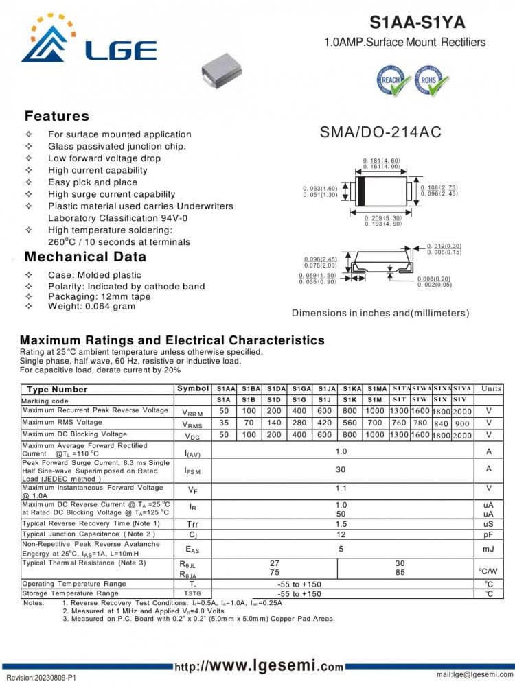 LGE S1Y datasheet page 1