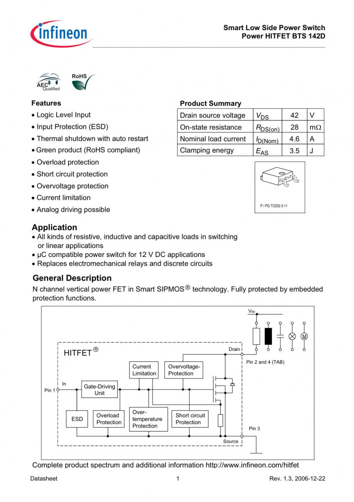 BTS142D datasheet page 1