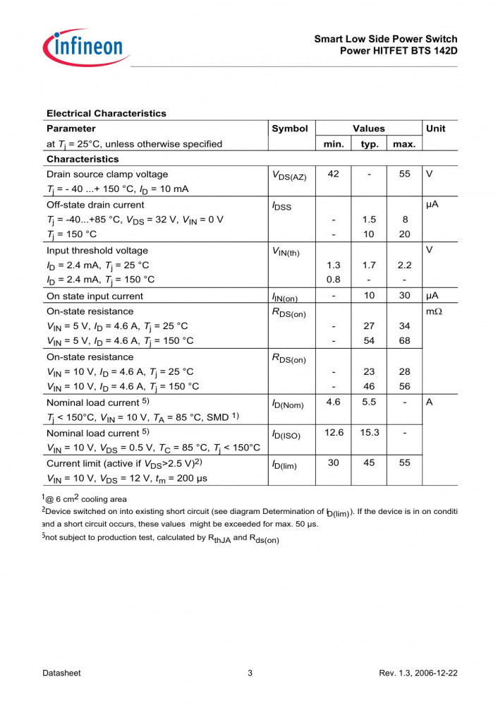 BTS142D datasheet page 3