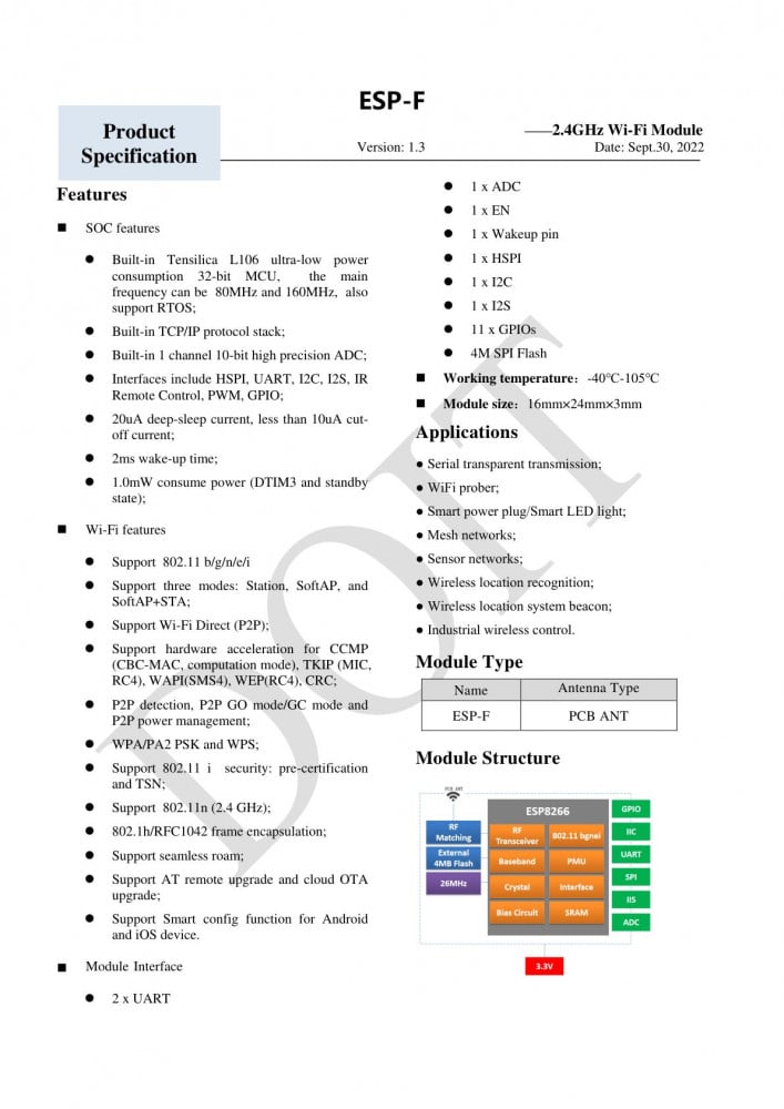 ESP-F datasheet page 1