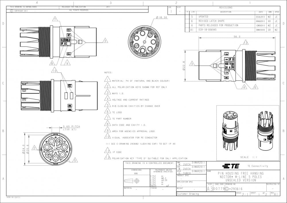 TE Connectivity 1-293616-1 drawing page 1