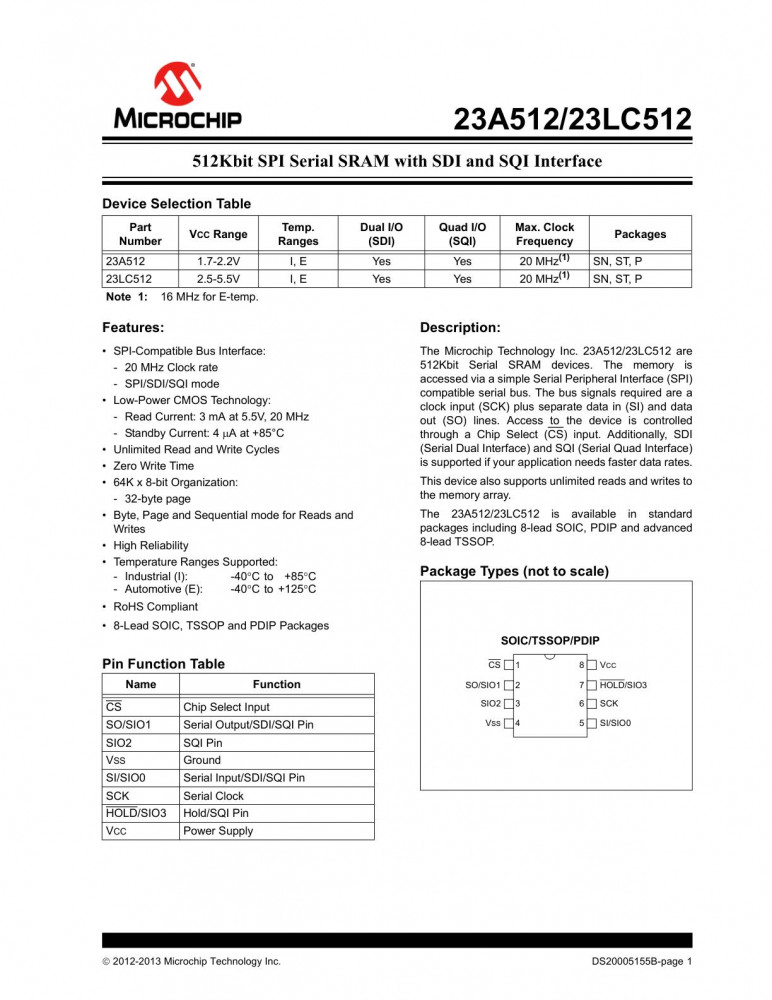 23LC512 technical document page 1