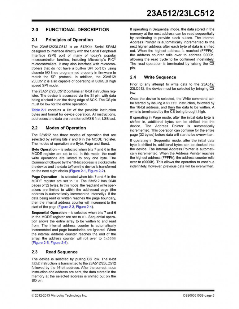 23LC512 technical document page 5