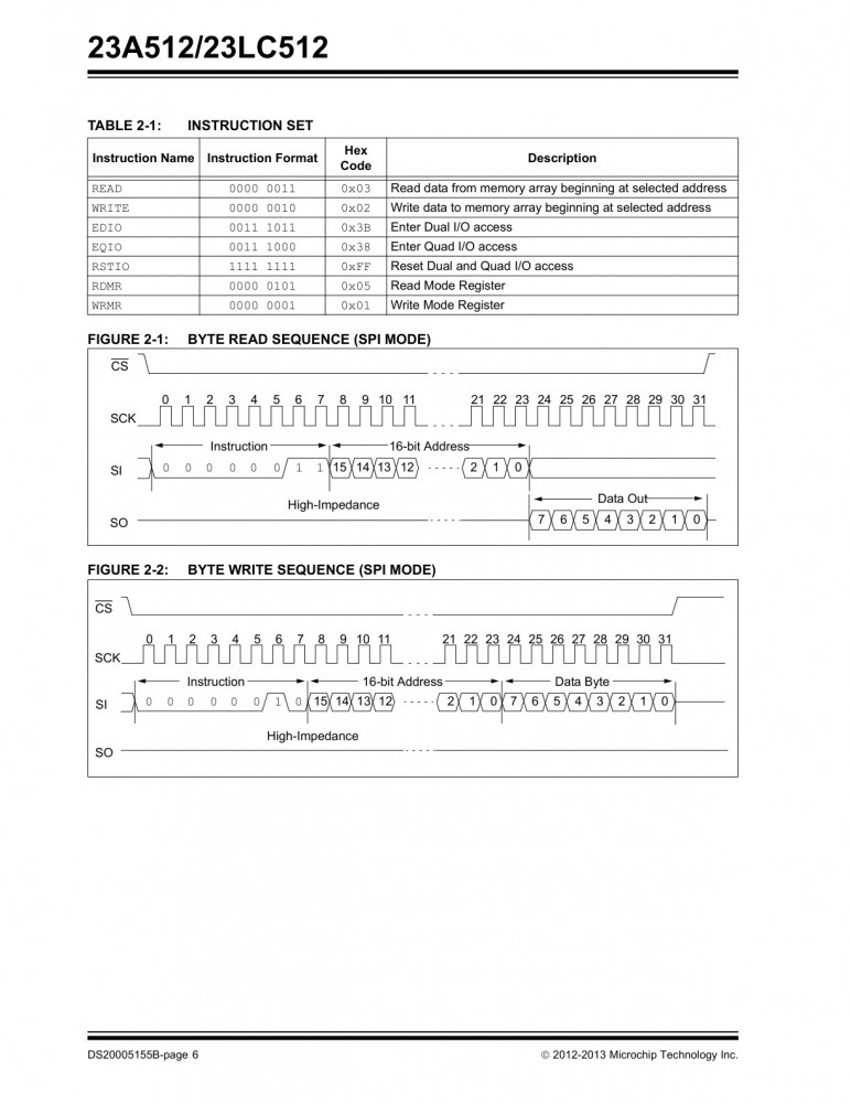 23LC512 technical document page 6