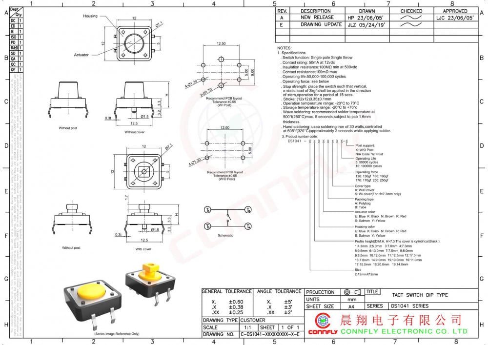 DS1041-21YYAX25010-X technical drawing page