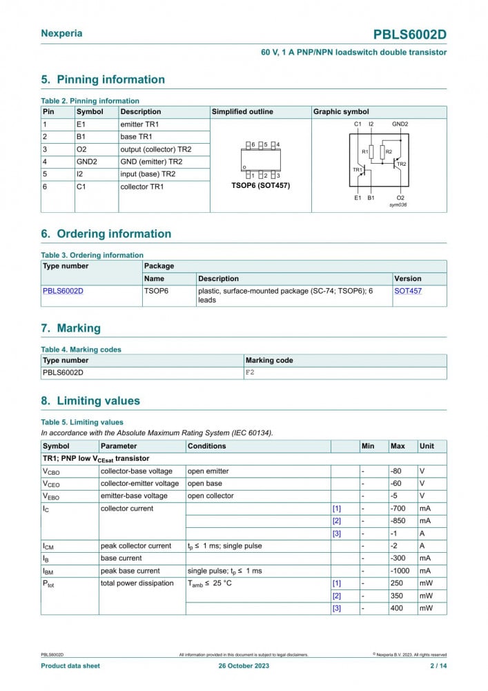 PBLS6002D datasheet page 2