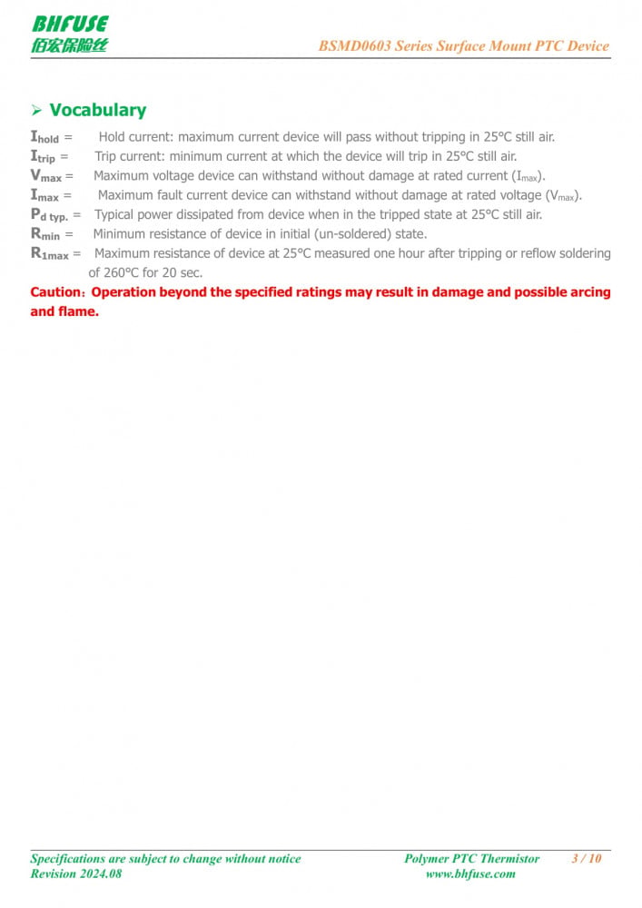BHFUSE BSMD0603 datasheet page 3