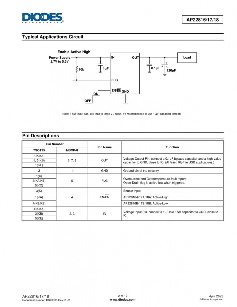 AP22818BM8-13 datasheet page 2