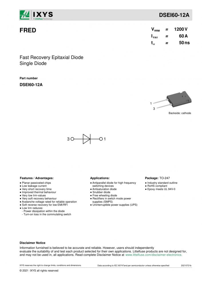 DSEI60-12A datasheet page 1