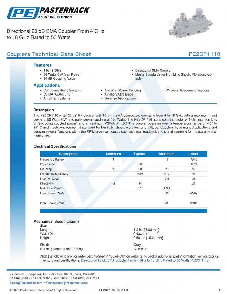 PE2CP1110 technical datasheet page 1
