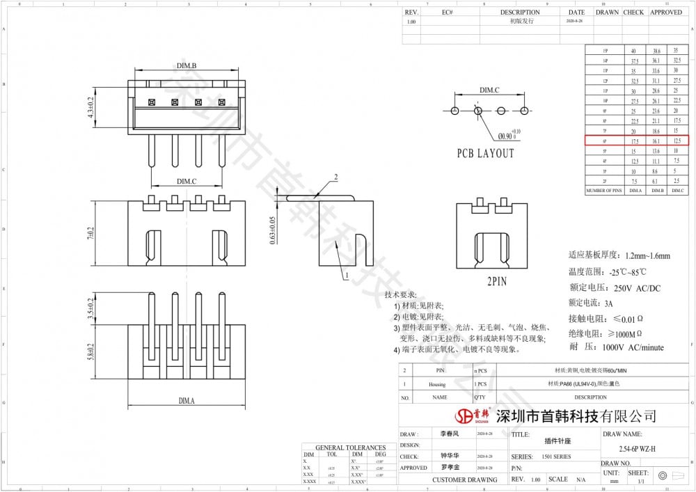 2.54-6P WZ-H specification page 1