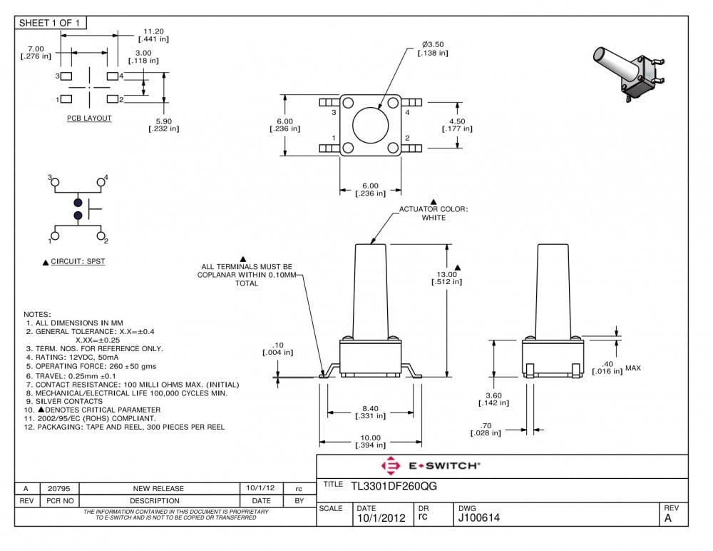 TL3301DF260QG technical drawing