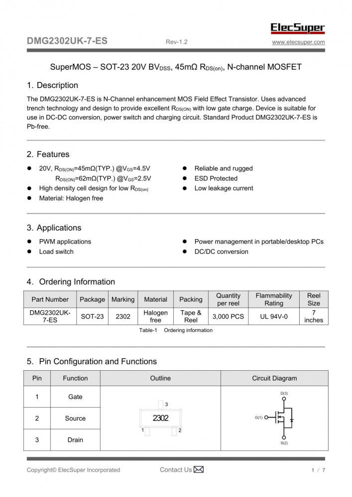 DMG2302UK-7-ES datasheet page 1