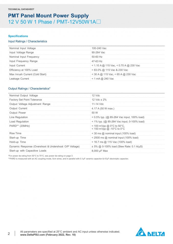 DELTA PMT-12V50W1AG datasheet page 2