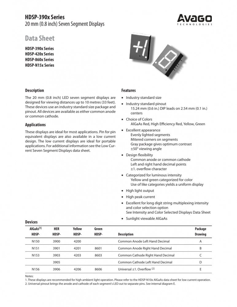 HDSP-N153 datasheet page 1