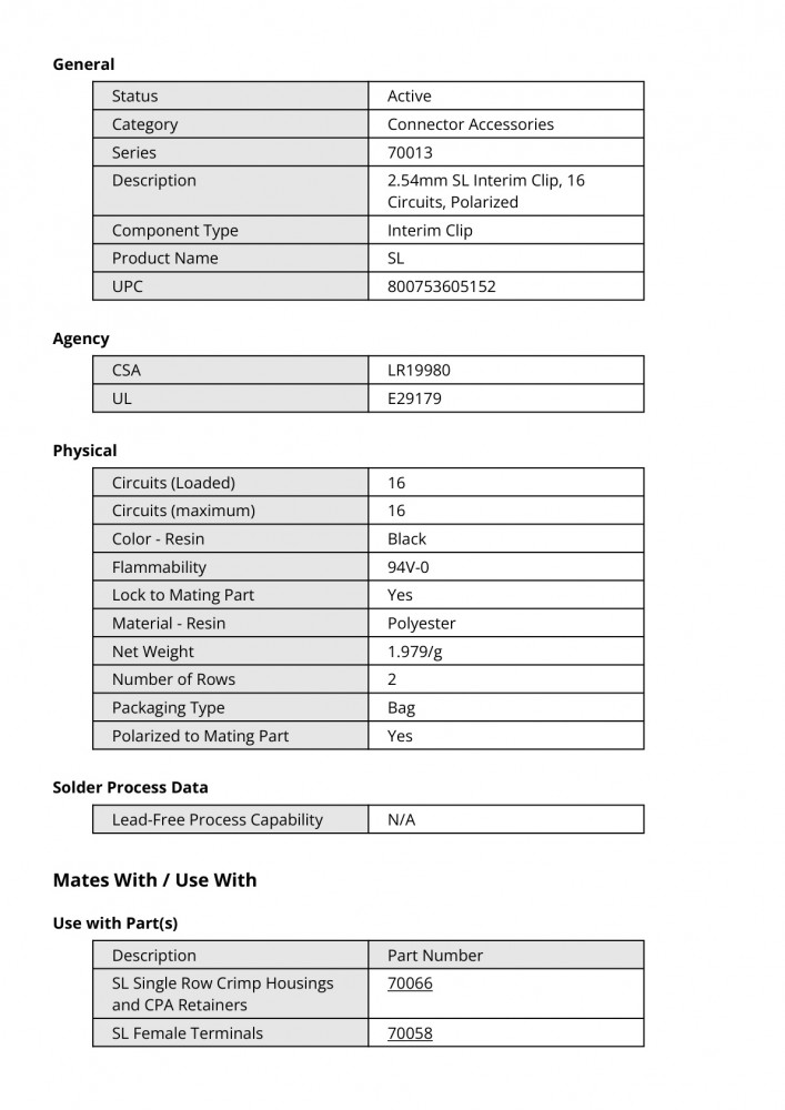 Molex SL product specification, page image 2