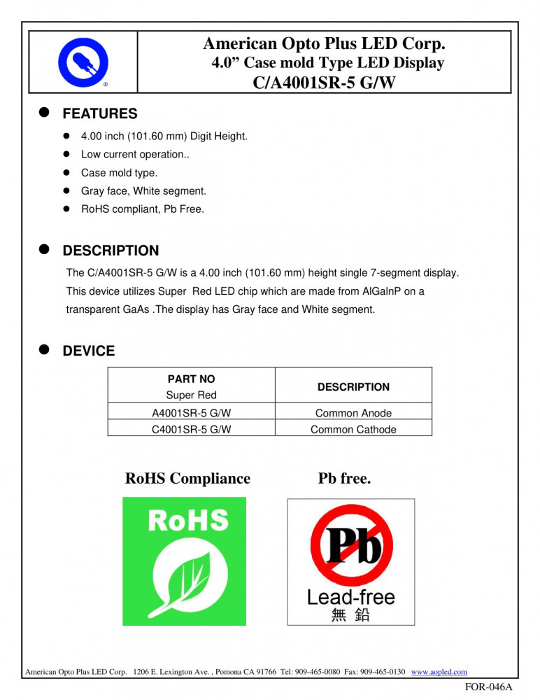 A4001SR-5 G/W datasheet page 2
