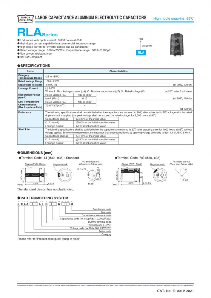 NCC RLA Series technical document page 1