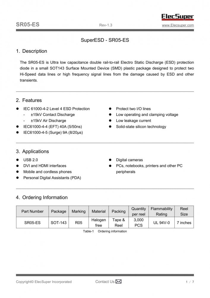 SR05-ES datasheet page 1