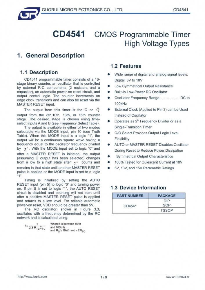 CD4541 datasheet page 1