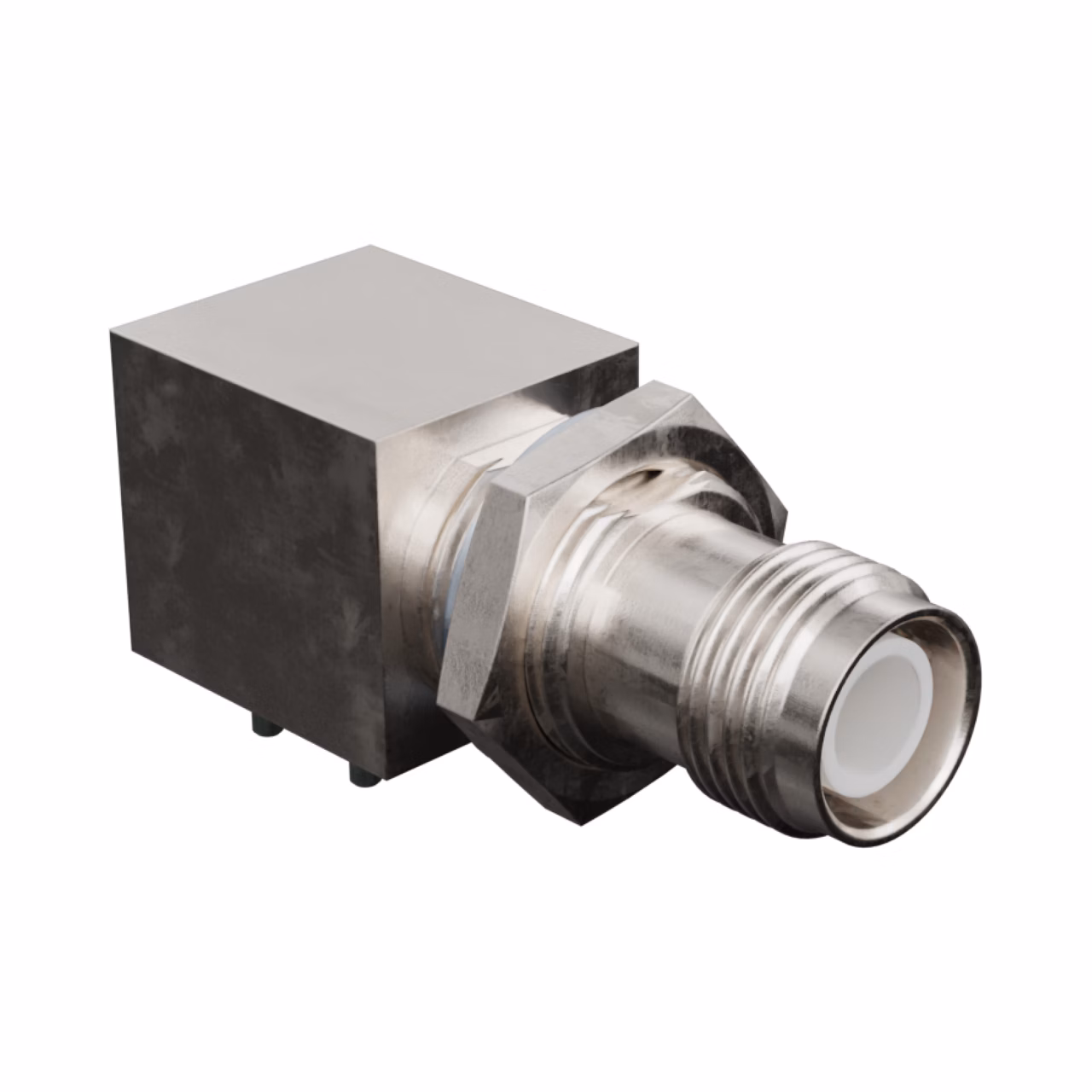 TNC Jack, Reverse Polarity, Right-Angle, Bulkhead Receptacle, PCB, Through Hole, Brass Body, Nickel (Ni) Plated, Jam Nut and Lockwasher Included, 50 Ohms for sale