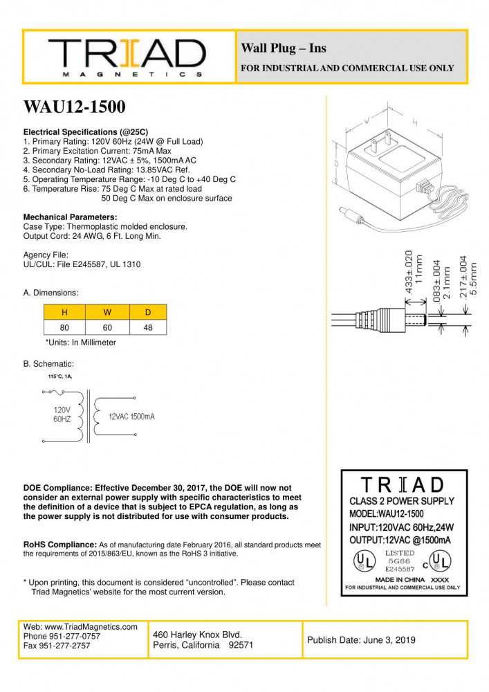 WAU12-1500 product documentation image