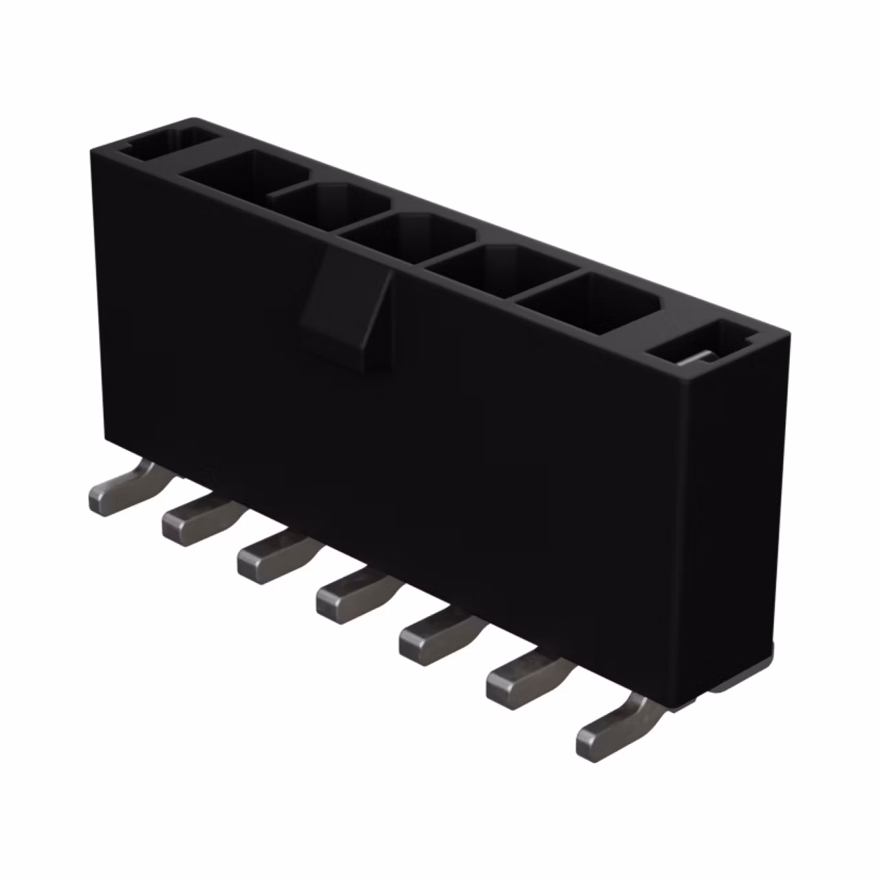 Mini-Fit Max Vertical Header, Single Row, Surface Mount, 5 Circuits, Matte Tin (Sn) Plating, Black, Glow-Wire Capable, Tape and Reel for sale