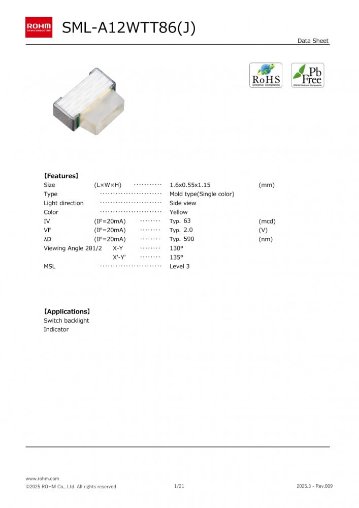 ROHM SML-A12WTT86 document page 1