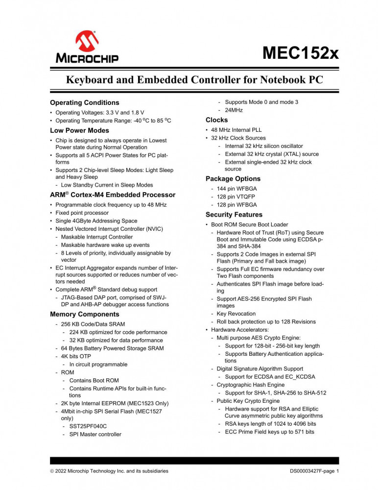 MEC152x datasheet page 1