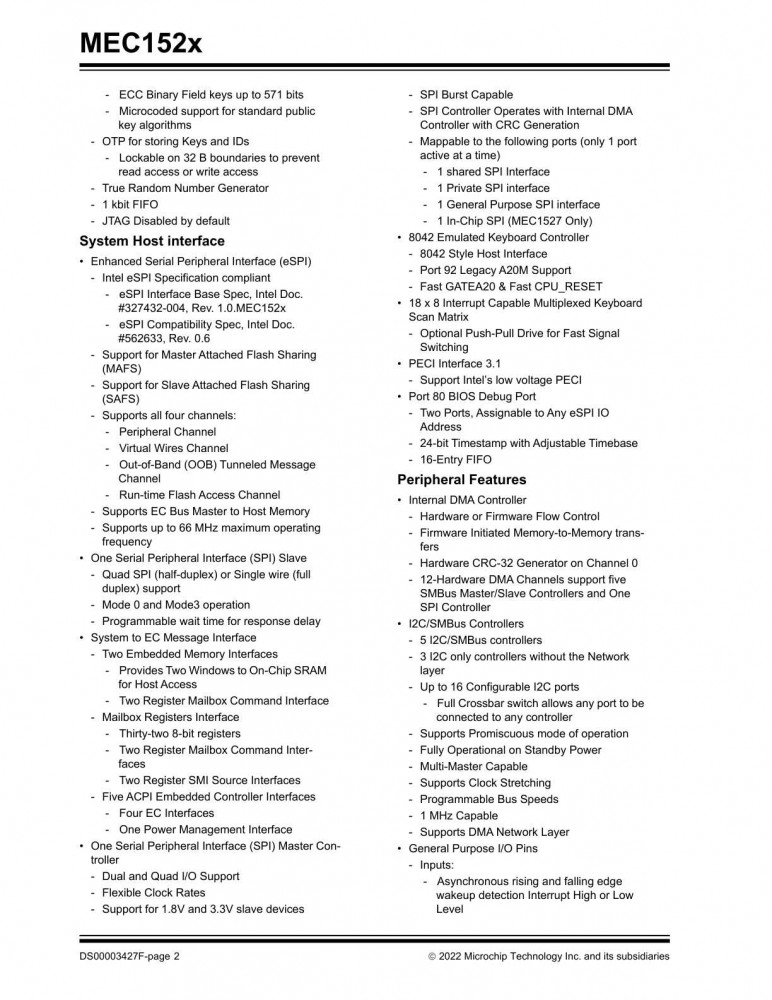 MEC152x datasheet page 2
