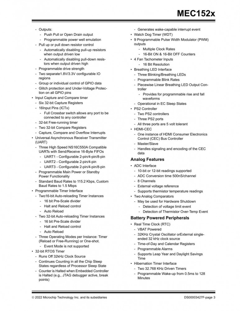 MEC152x datasheet page 3