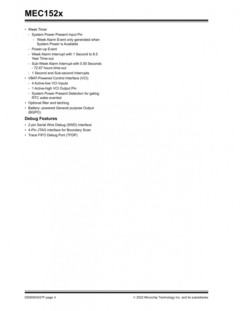 MEC152x datasheet page 4