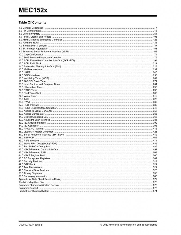 MEC152x datasheet page 6
