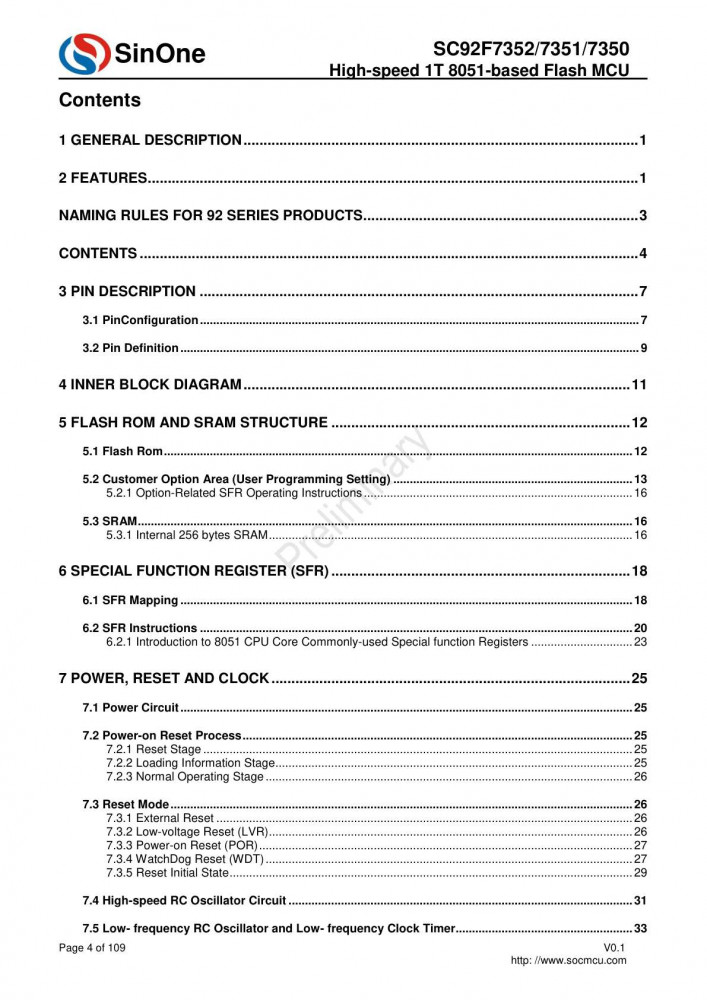 SC92F7352 technical document preview, page 4