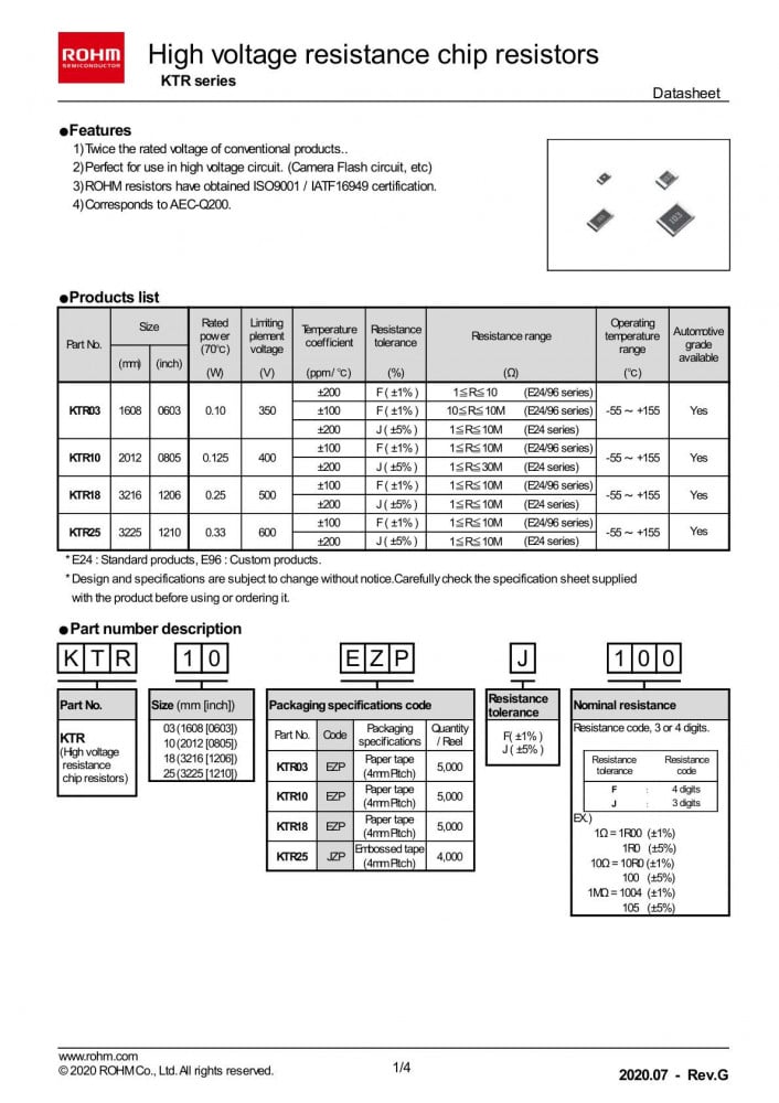 ROHM KTR10EZPF1200 document page 1