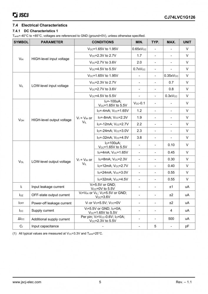 CJ74LVC1G126R5N datasheet page 5