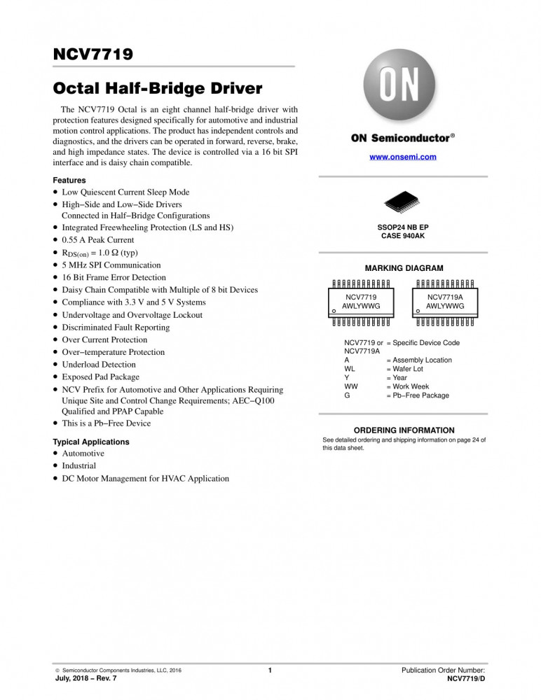 NCV7719 datasheet page 1